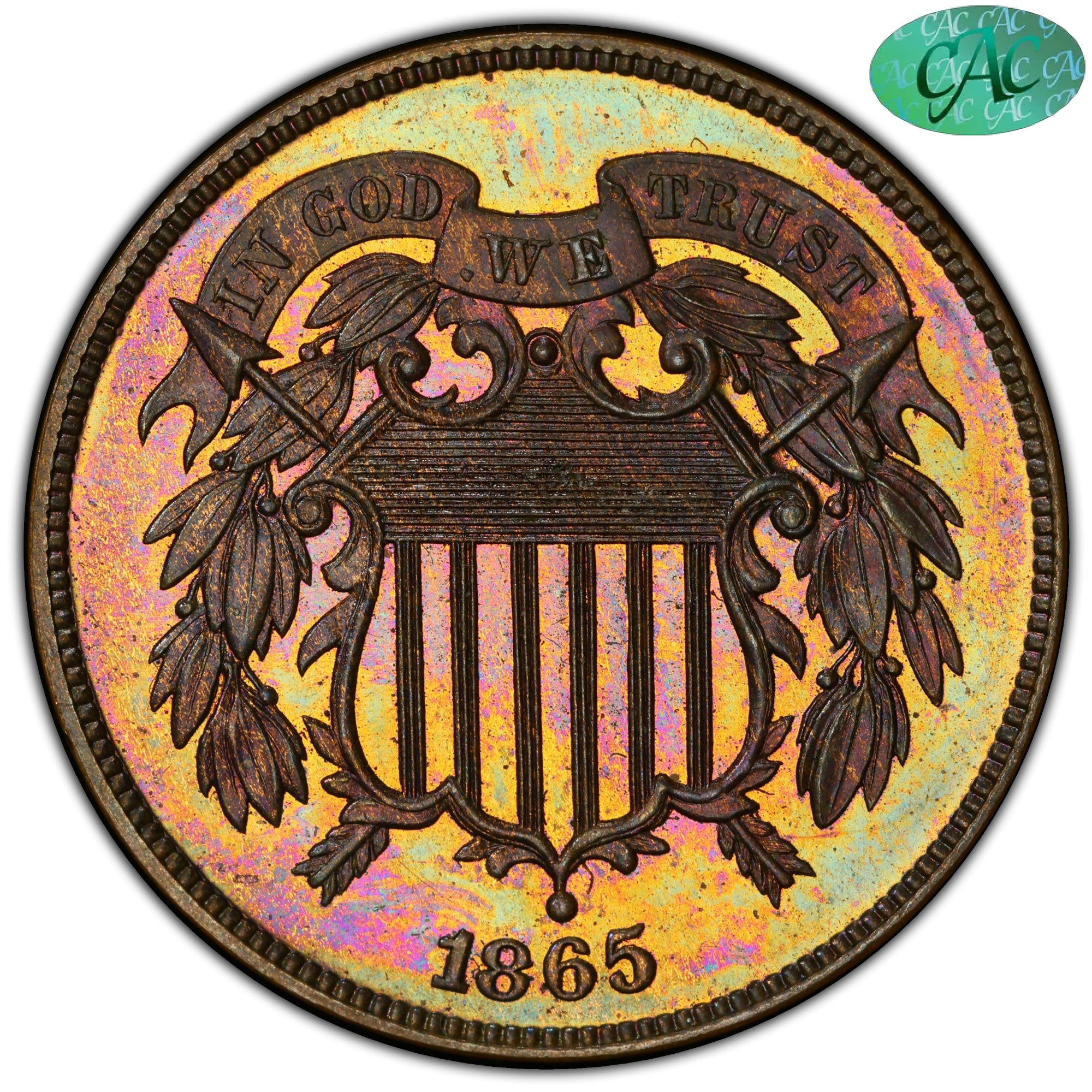 1865 2C PR65 BN PCGS CAC : Paradime Coins Two Cent