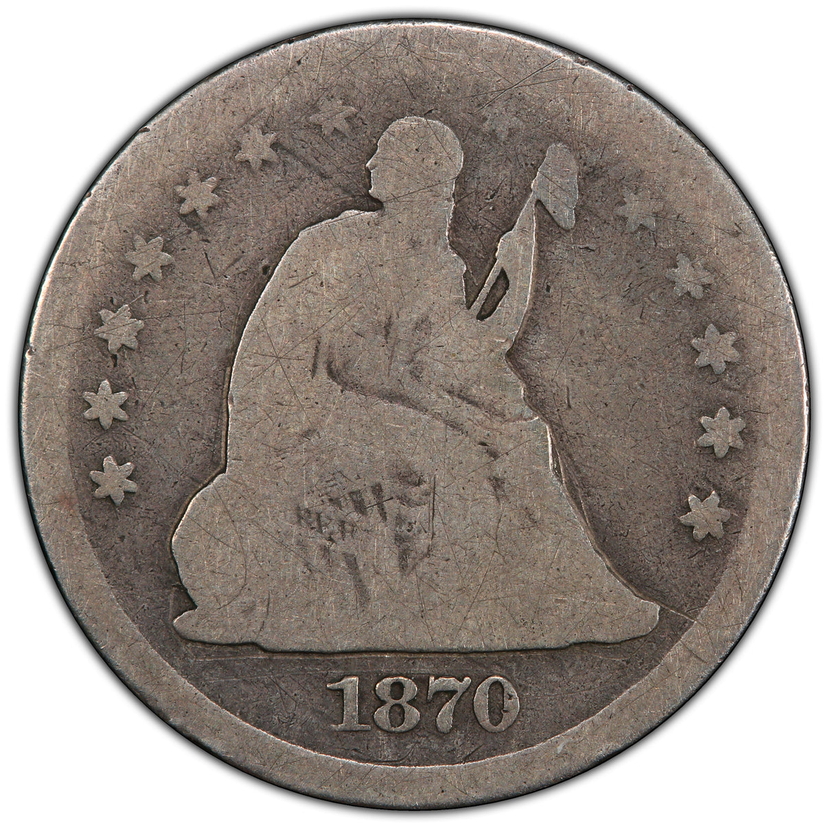 1870-CC 25C AG03 PCGS CAC: Paradime Coins Liberty Seated Quarter