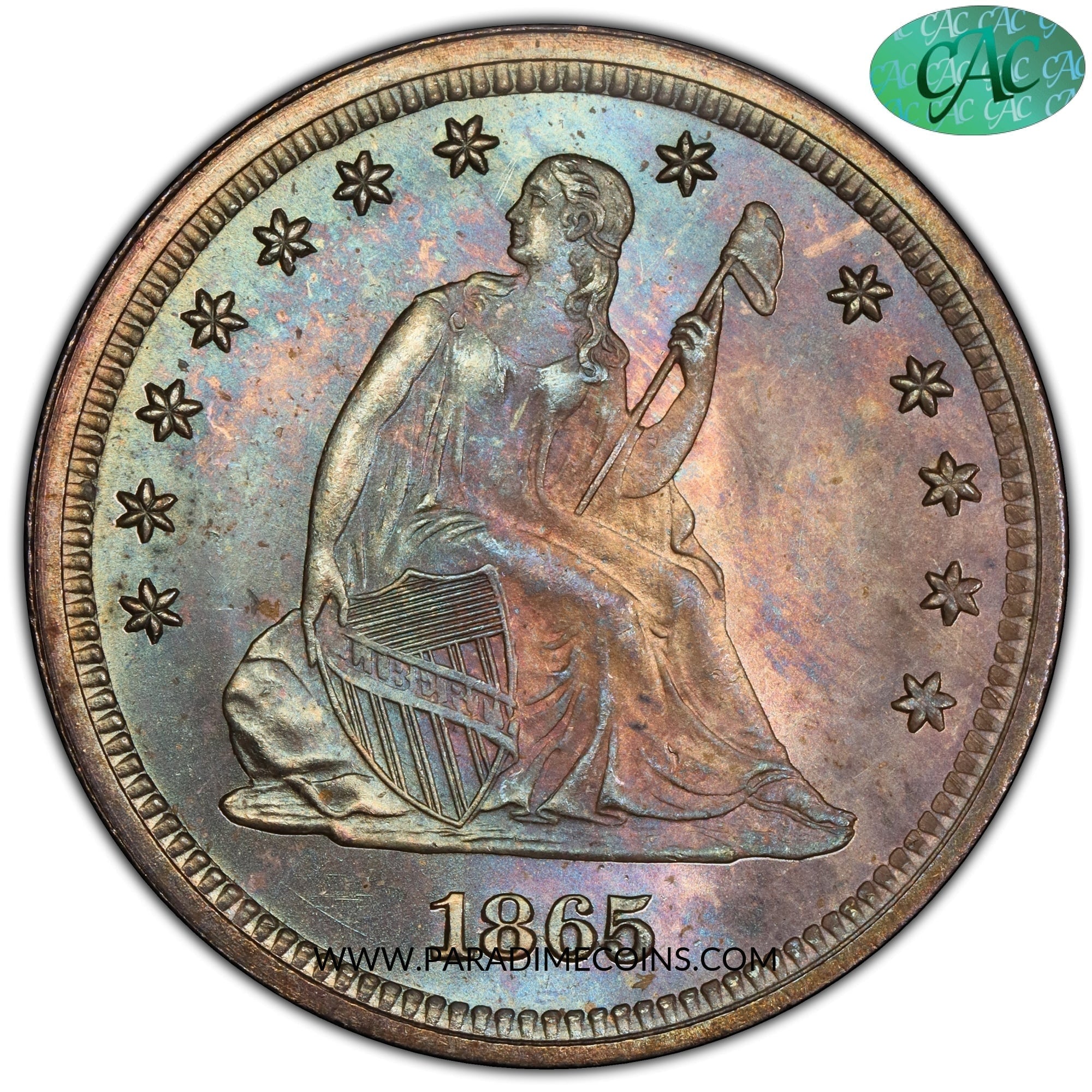 1865 25C MS66+ PCGS CAC: Paradime Coins Liberty Seated Quarter